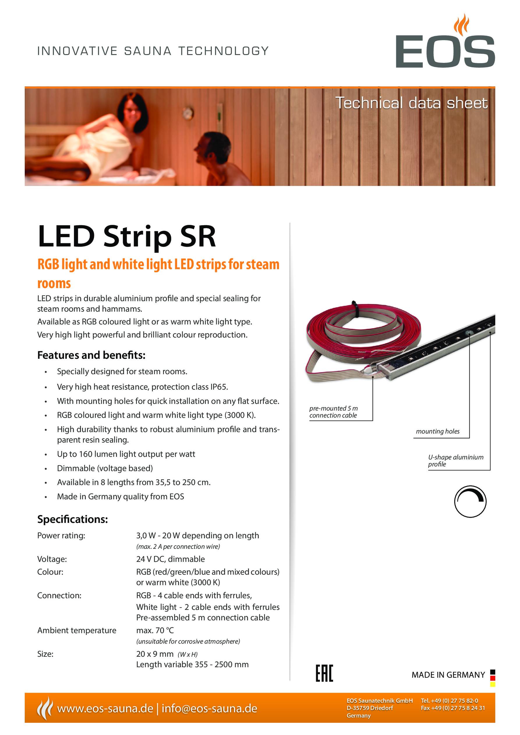 EOS LED Strip for steam rooms — Spakõ